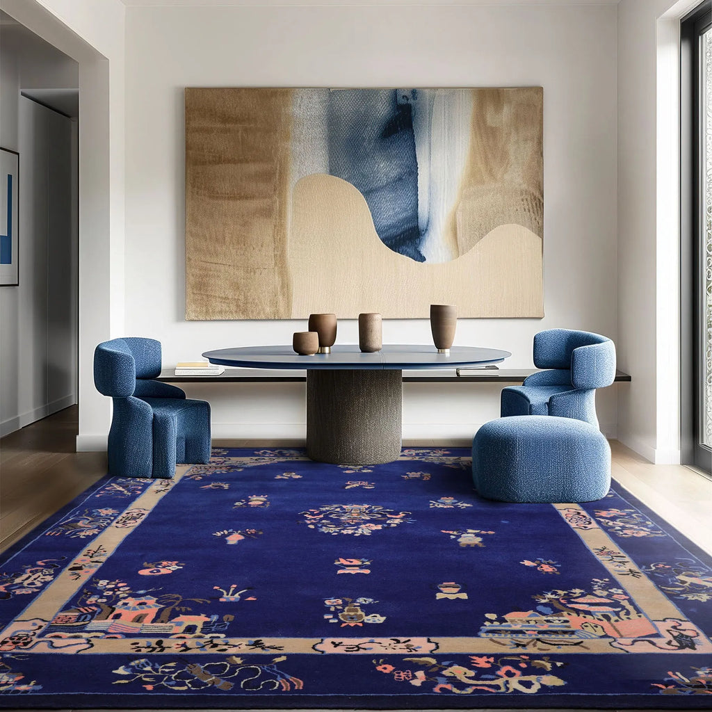 Multi Size Royal Blue Hand Tufted Chinese Art Deco Pictorial Oriental ...