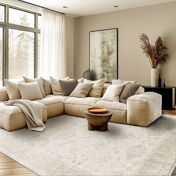 Multi Size Hand Knotted Wool Beige Oushak Transitional Rug – Oriental ...