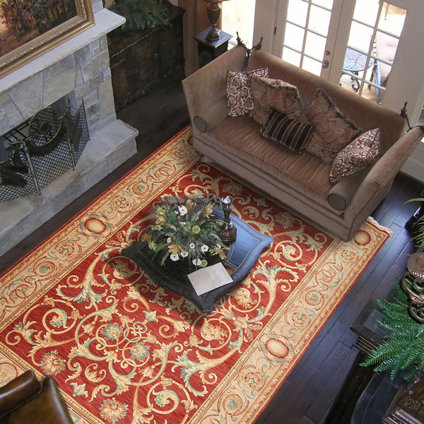 9x12 Red Hand Knotted Ornate Design Full Pile Savonnairie Oriental Area ...