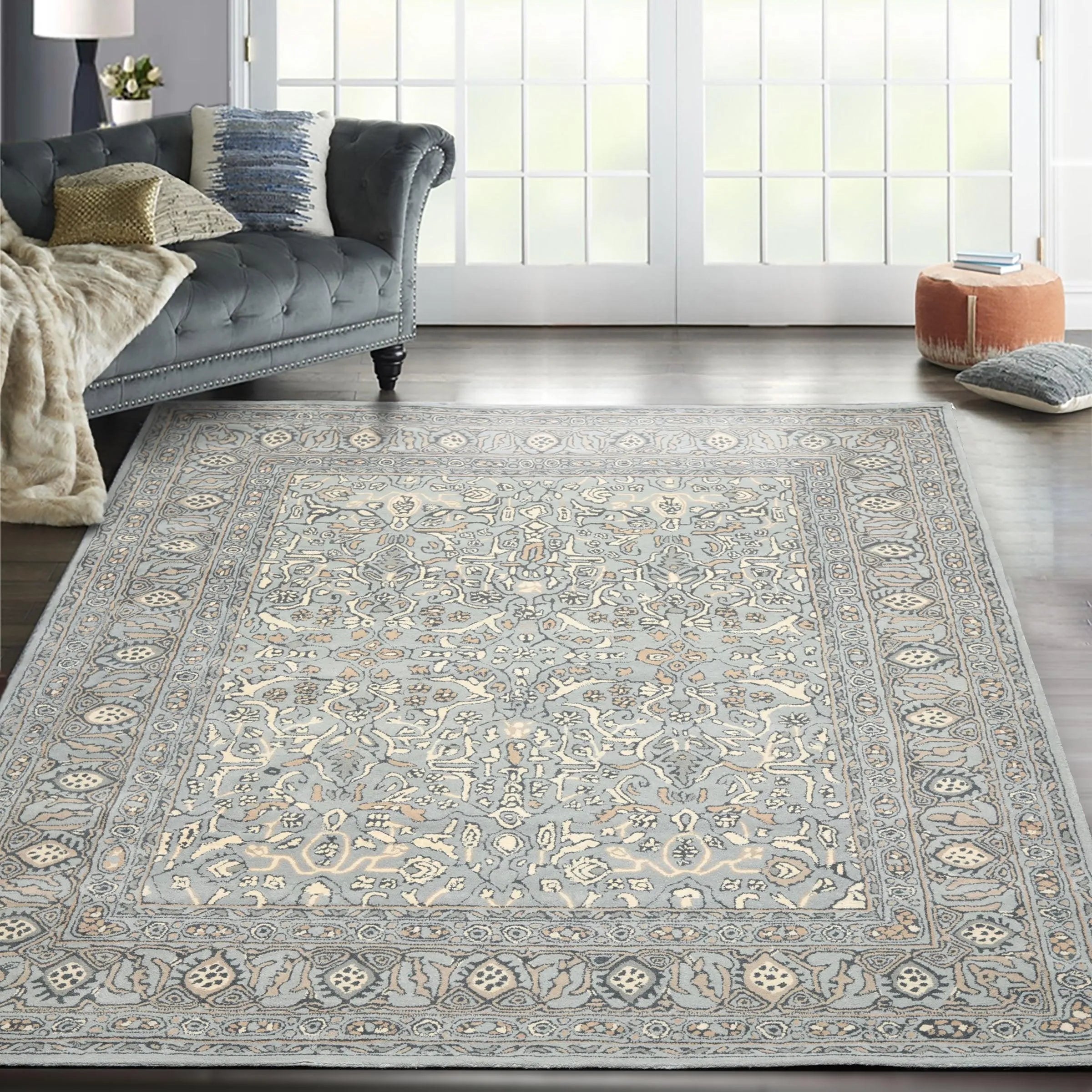 Multi Size Light Blue Hand Tufted Handmade 100% Wool Oriental Area Rug ...