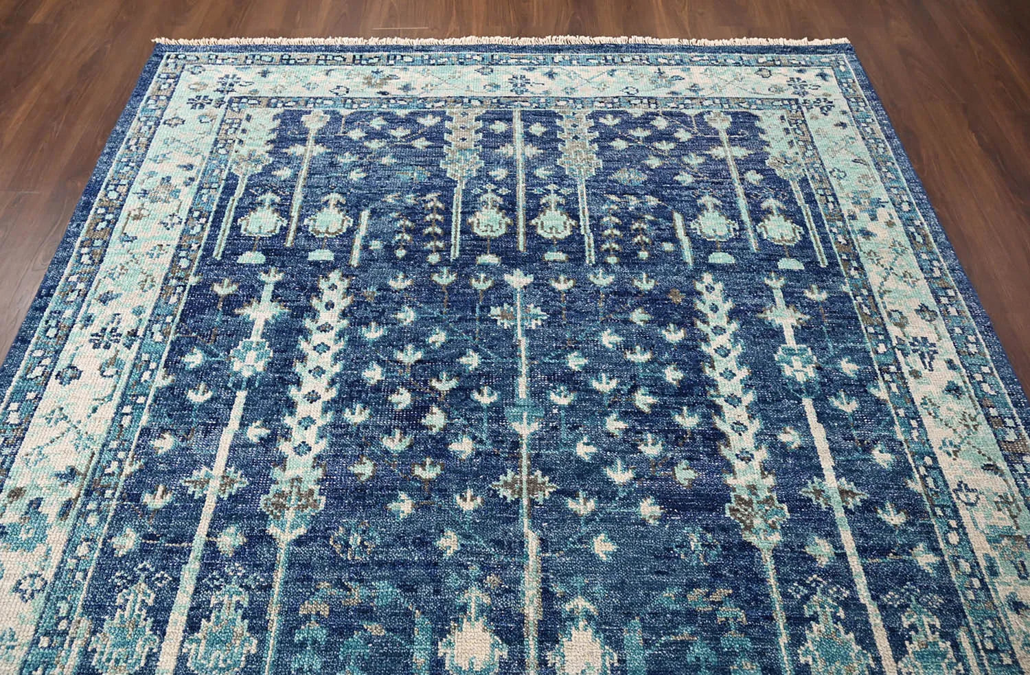 Multi Size Blue Hand Knotted Wool Turkish Oushak Oriental Area Rug ...