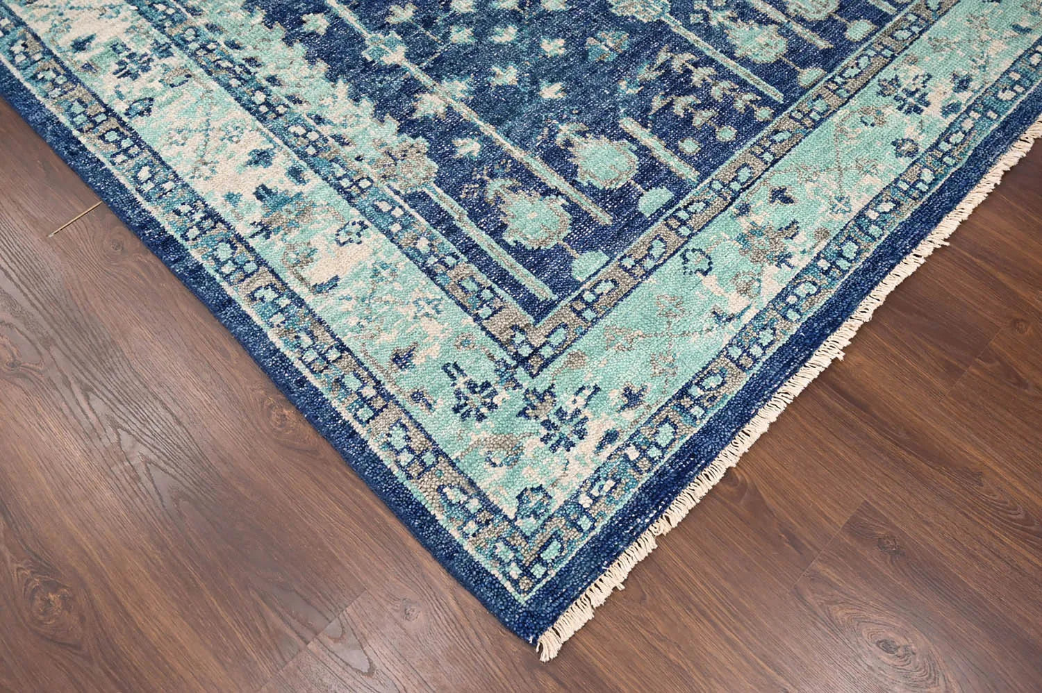 Multi Size Blue Hand Knotted Wool Turkish Oushak Oriental Area Rug ...